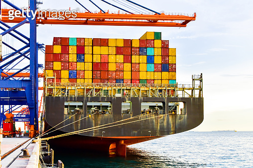 Huge panamax size container vessel discharging and loading container ...