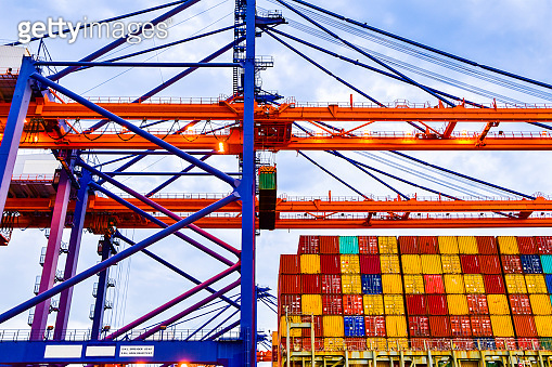 Huge panamax size container vessel discharging and loading container ...