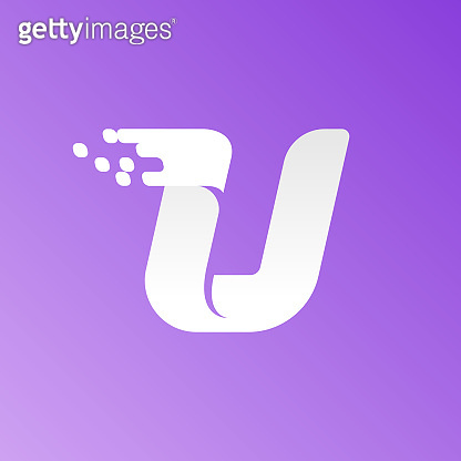 Letter U fast speed logo with checkered pixels pattern on the gradient ...