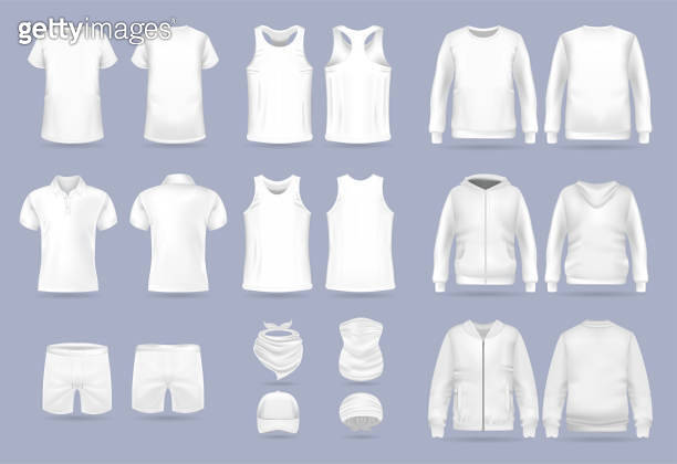 Blank white collection of men's clothing templates. Realistic vector ...