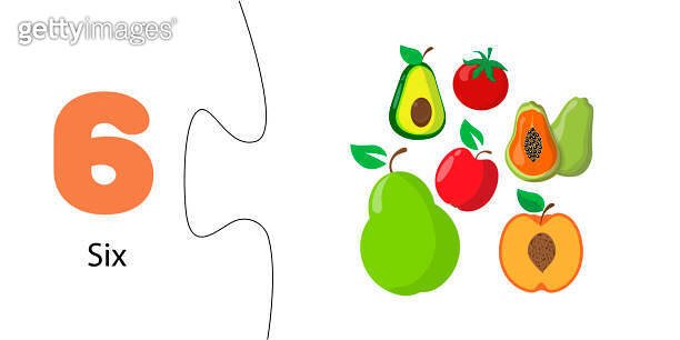 Number 6, Fruit cards with numbers six, worksheet for children who are ...
