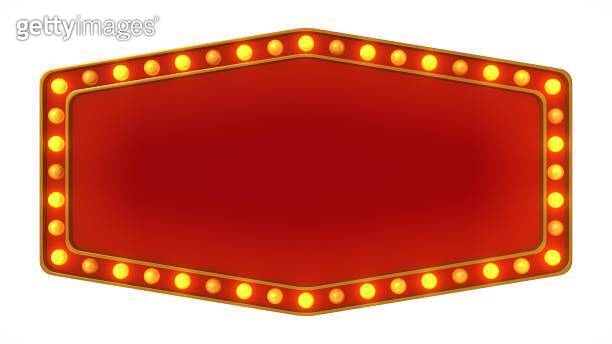 Red marquee gold light board sign retro on white background. 3d ...