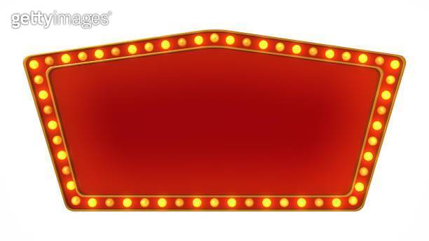 Red marquee gold light board sign retro on white background. 3d ...