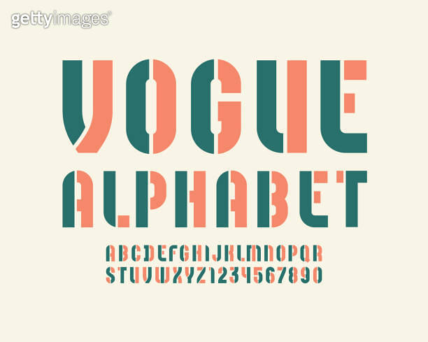 Vogue colored font, condensed bold stencil alphabet, modern letters and ...