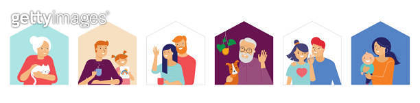 Stay at home, concept design. Different types of people, family ...