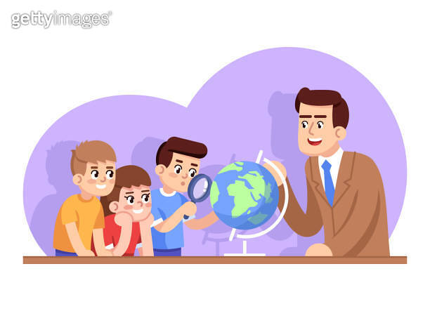Geography lesson flat vector illustration. Extracurricular activity ...