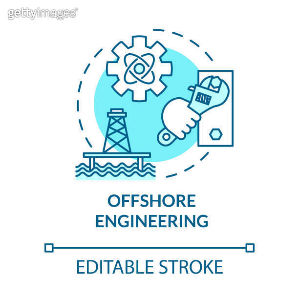 Offshore engineering turquoise concept icon. Oil rig maintenance ...