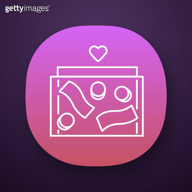 Donation box app icon. Collecting box with banknotes and coins ...