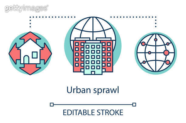 Urban sprawl concept icon. Growth of cities. Urbanization. Expansion of ...