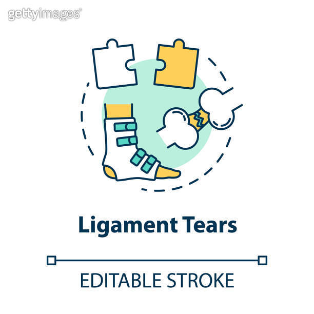 Ligament tears concept icon. Muscle injury, tendon rupture. First aid ...