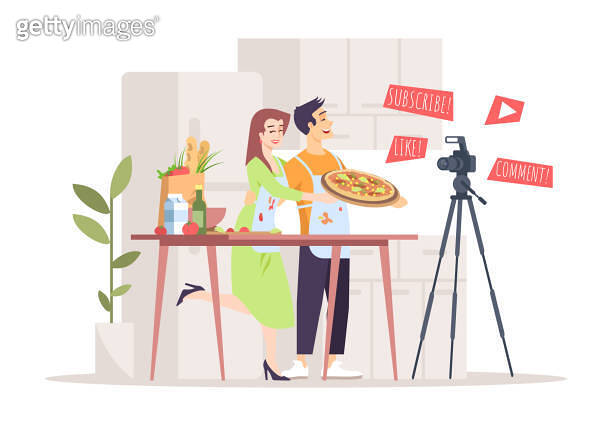 Food and cooking blog flat vector illustration. Culinary show, vlog ...
