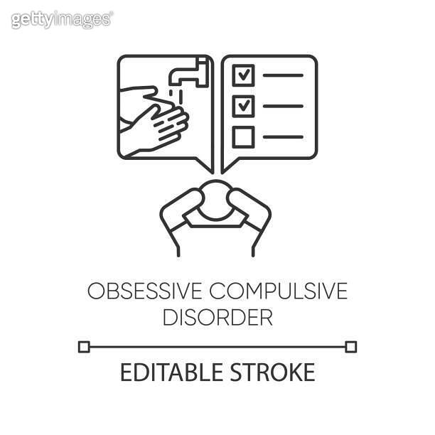 Obsessive-compulsive disorder linear icon. Thinking under pressure ...