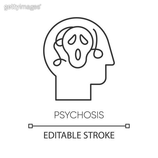 Psychosis linear icon. Paranoid and scared person. Confused mind ...