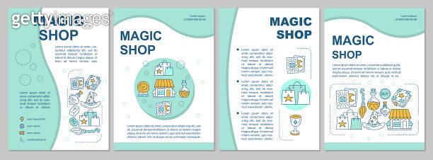 Magic shop brochure template layout. Esoteric store blue flyer, booklet ...