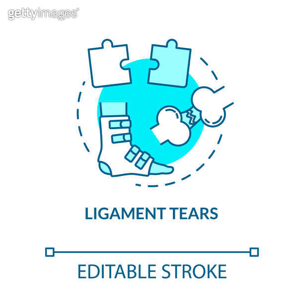 Ligament tears, tendon rupture concept icon. Muscle injury first aid ...