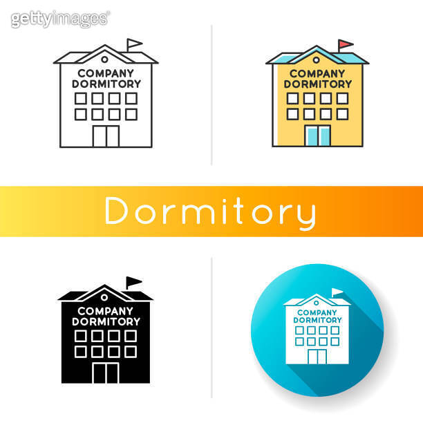 Company dormitory icon. Housing complex. Living accommodations for ...