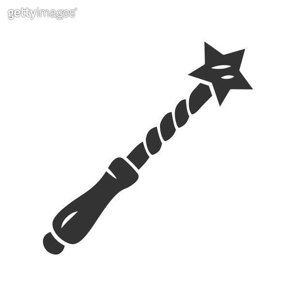 Witch wand glyph icon. Silhouette symbol. Wizard magic wand, fairy ...