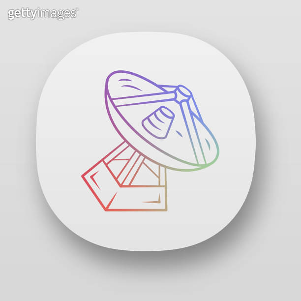 Radio telescope app icon. Antenna, radio receiver. Astronomy observing ...
