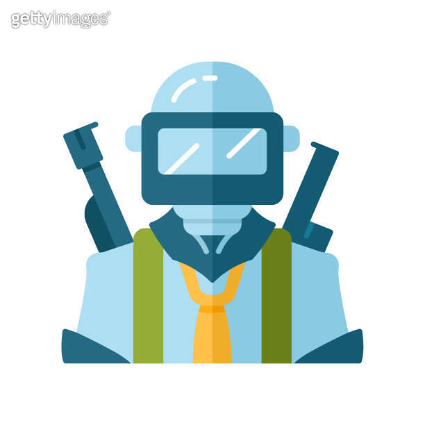 Game soldier flat design long shadow color icon. Player with weapon in ...