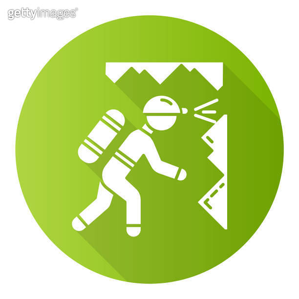Spelunking green flat design long shadow glyph icon. Caving, potholing ...
