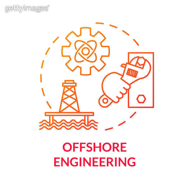Offshore engineering red concept icon. Oil rig maintenance work. Marine ...