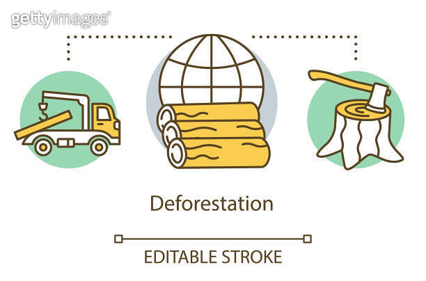 Deforestation concept icon. Forestry logging. Tree felling. Eco problem ...