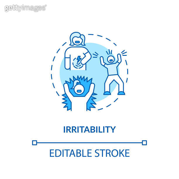 Irritability turquoise concept icon. Stress and anxiety. Furious girl ...