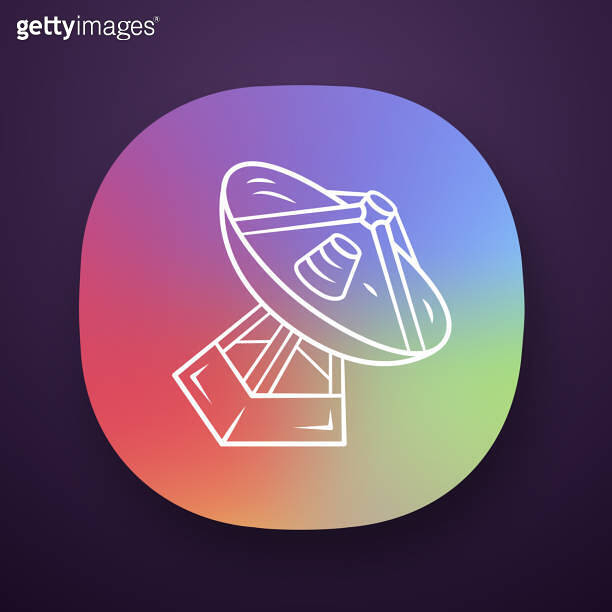Radio telescope app icon. Antenna and radio receiver. Parabolic antenna ...