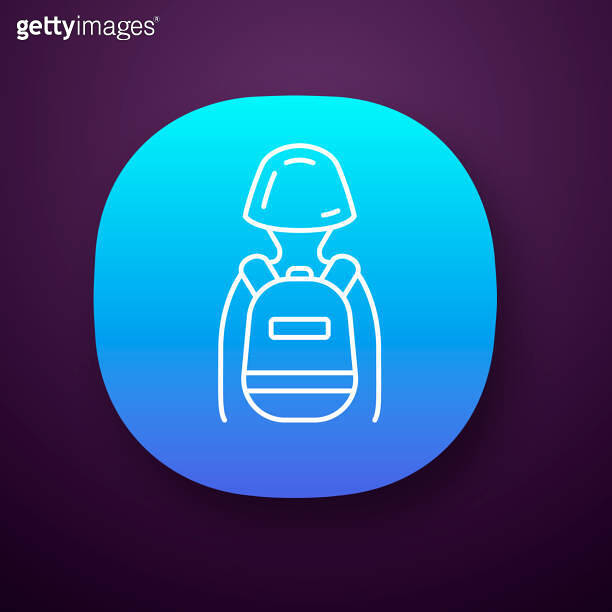 Game soldier with tactical backpack app icon. Player with game ...