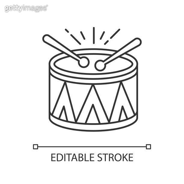 Drum pixel perfect linear icon. Musical instrument. Brazilian carnival ...