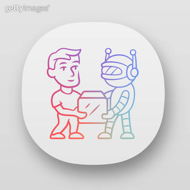 Transactional bot app icon. Artificial intelligence. Partner bot. Man ...