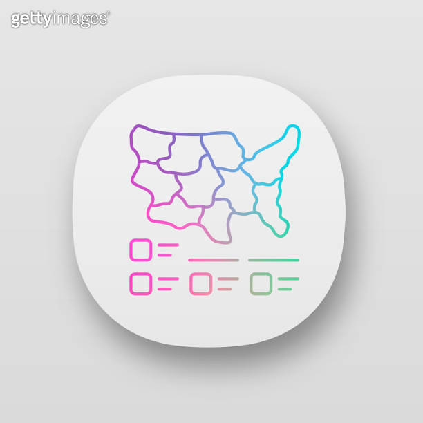 Cartogram app icon. Diagram. USA map with statistics. Data ...