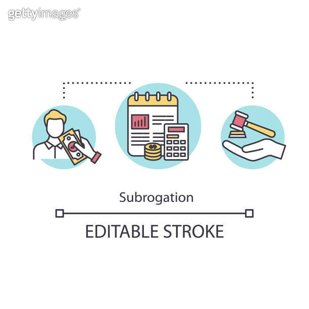 Subrogation concept icon. Lawsuit approved. Reimbursement for policy ...