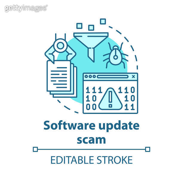 Software update scam concept icon. Computer hacking attack danger. Data ...