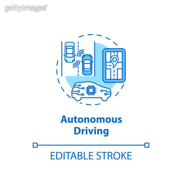 Autonomus driving concept icon. Smart car. Unmanned vehicles idea thin ...