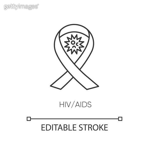 HIV, AIDS pixel perfect linear icon. Thin line customizable ...