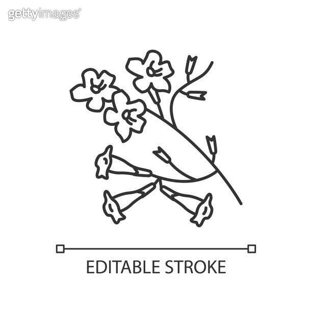 Plumeria pixel perfect linear icon. Ipe tree. Tropical blossom ...