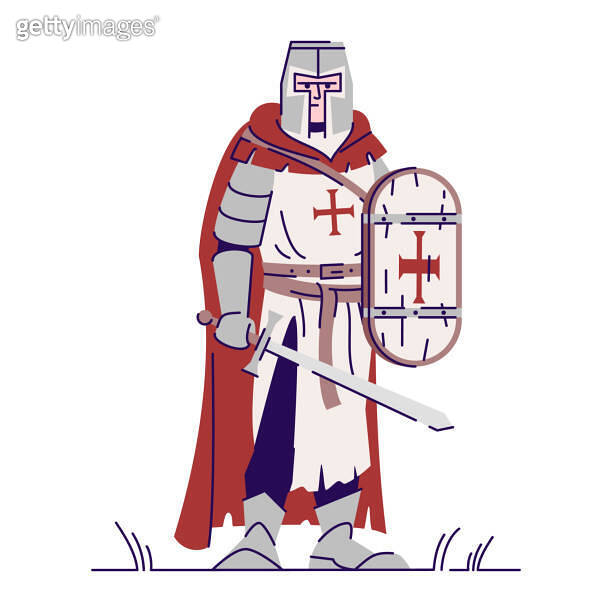 Templar Knight Flat Vector Illustration Medieval Fighter In Armor