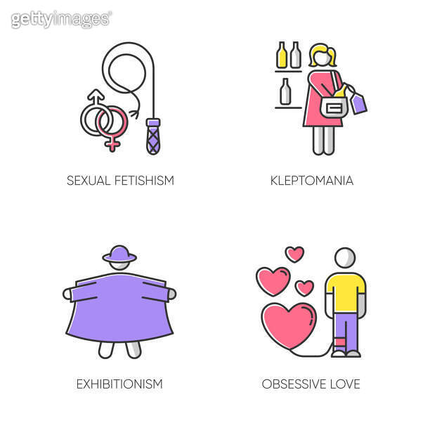 Mental disorder color icons set. Sexual fetishism. Kleptomania ...