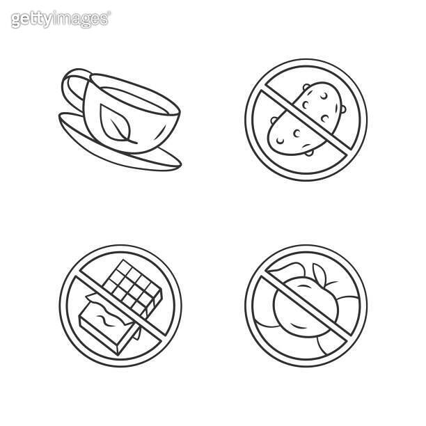 Low carbs linear icons set. No fructose and glucose, diabetic products ...