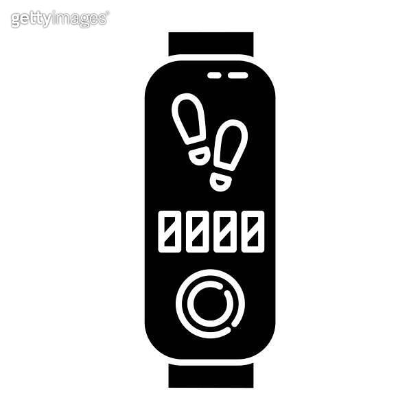 Fitness tracker with step counter glyph icon. Wellness device with ...