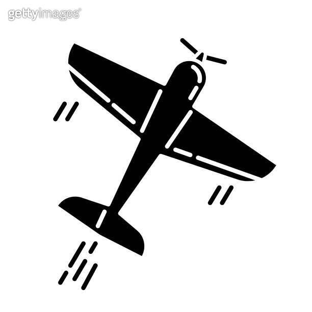 Aerobatics glyph icon. Aerobatic maneuvers and stunt flying. Airforce ...
