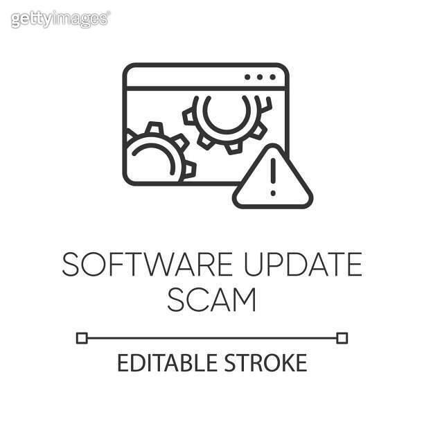 Software update scam linear icon. Fake system, program upgrade. Malware ...