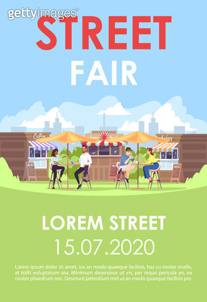 Street fair brochure template. Summer weekend at park cafe. Flyer ...