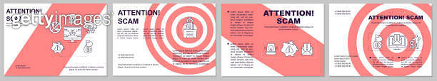 Attention scam red brochure template. Fraud warning flyer, booklet ...