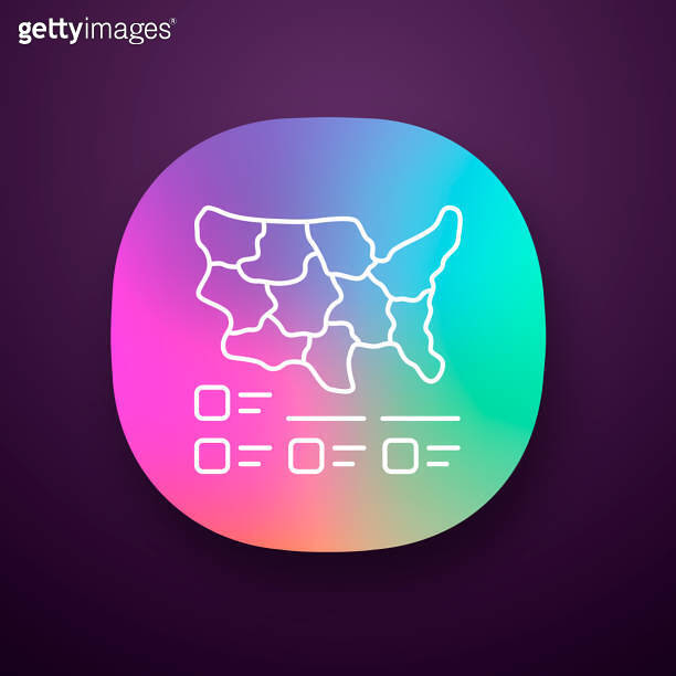 Cartogram app icon. Diagram. USA map with statistics. Data ...