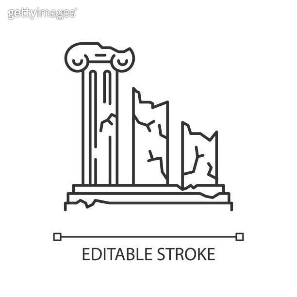Ancient ruins linear icon. Broken columns. Greek pillars. Lost cities ...