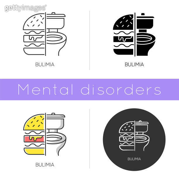 Bulimia icon. Eating disorder. Depression and anxiety. Vomiting food in ...
