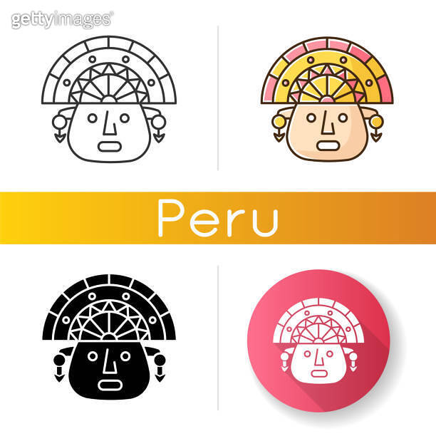 The Incas icons set. Man face in traditional inca headdress. Ancient ...