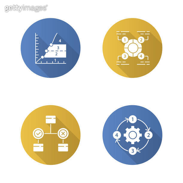 Diagram concepts flat design long shadow glyph icons set. Decision ...
